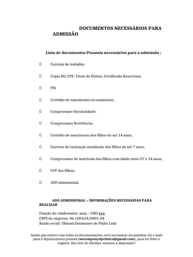 Z - Documentos para Admissão Com ASO | PDF