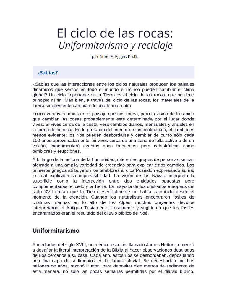 El ciclo de las Rocas Artículo Lectura 4 | PDF | Roca (geología) | Magma