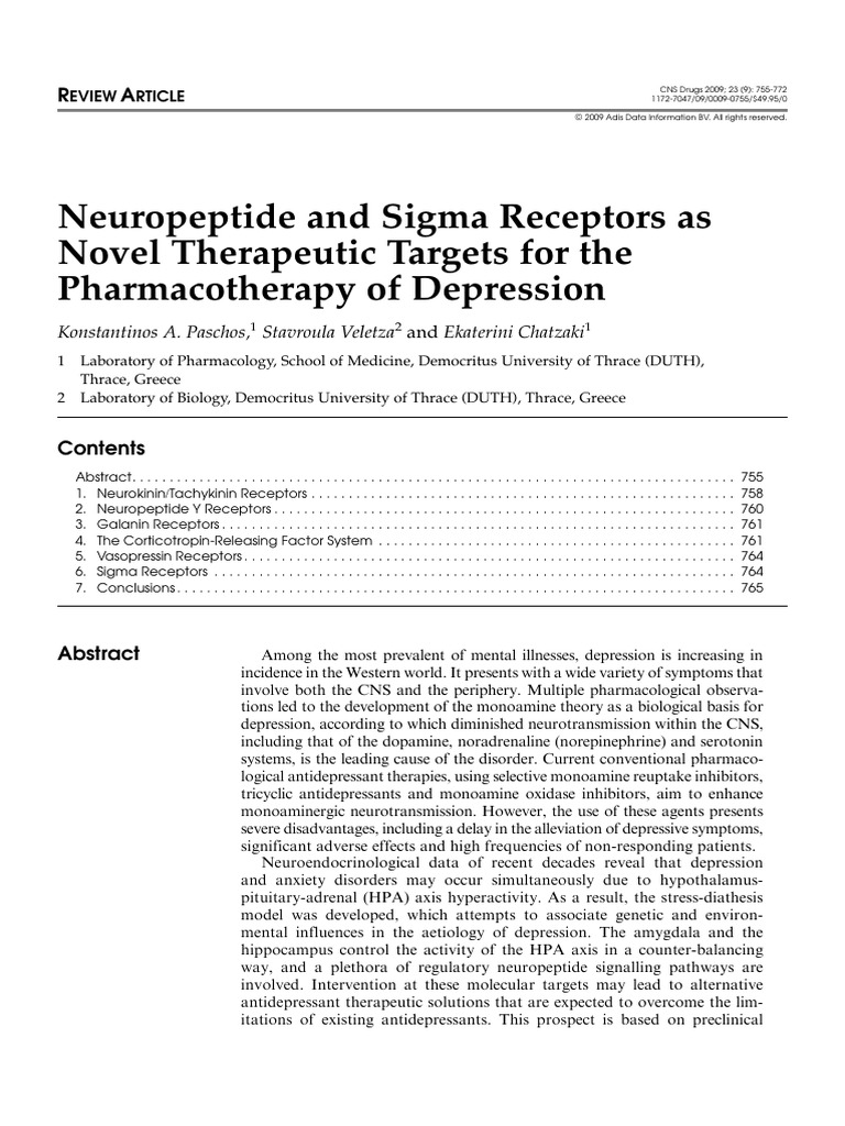 Neuropeptide Targets for Depression Therapy | PDF | Hypothalamic ...