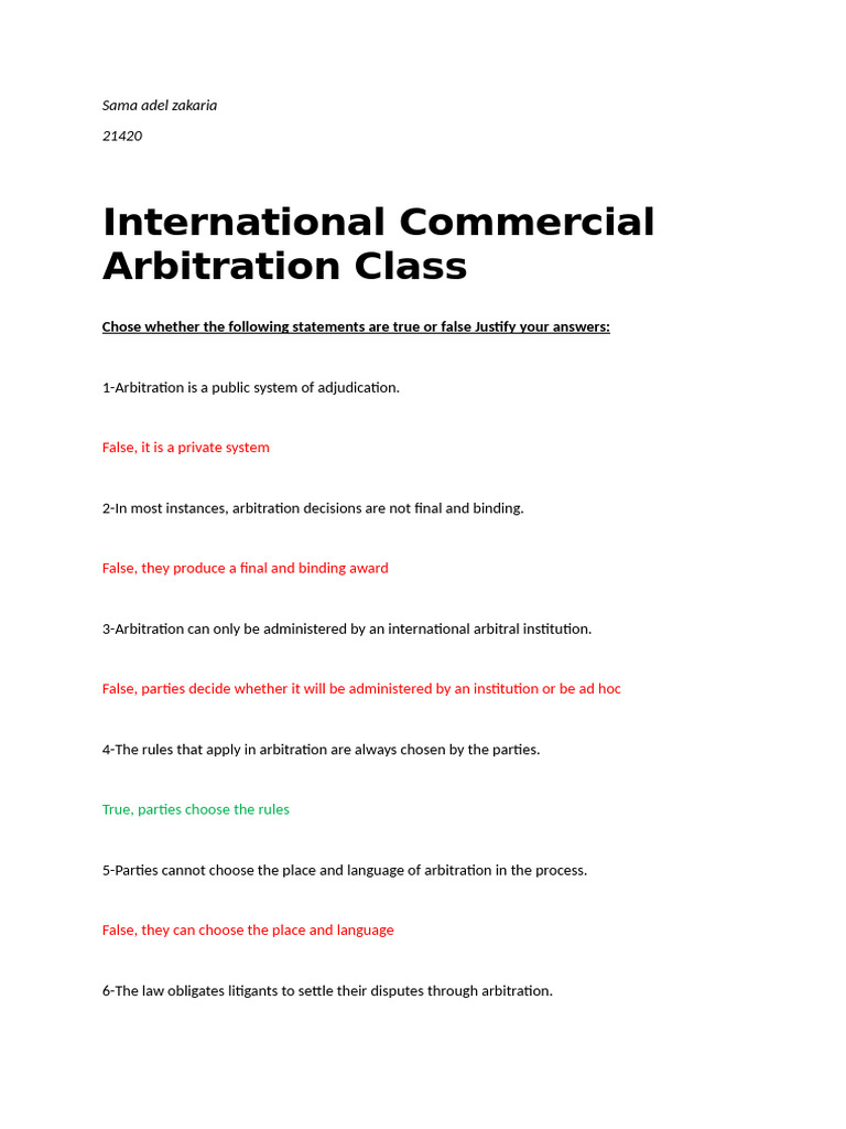 Commercial Arbitration Class Notes | PDF | Arbitration | Judiciaries