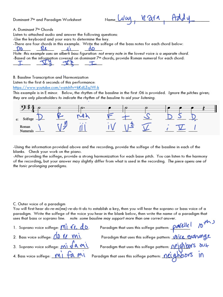 Dominant 7th and Paradigm Worksheet | PDF