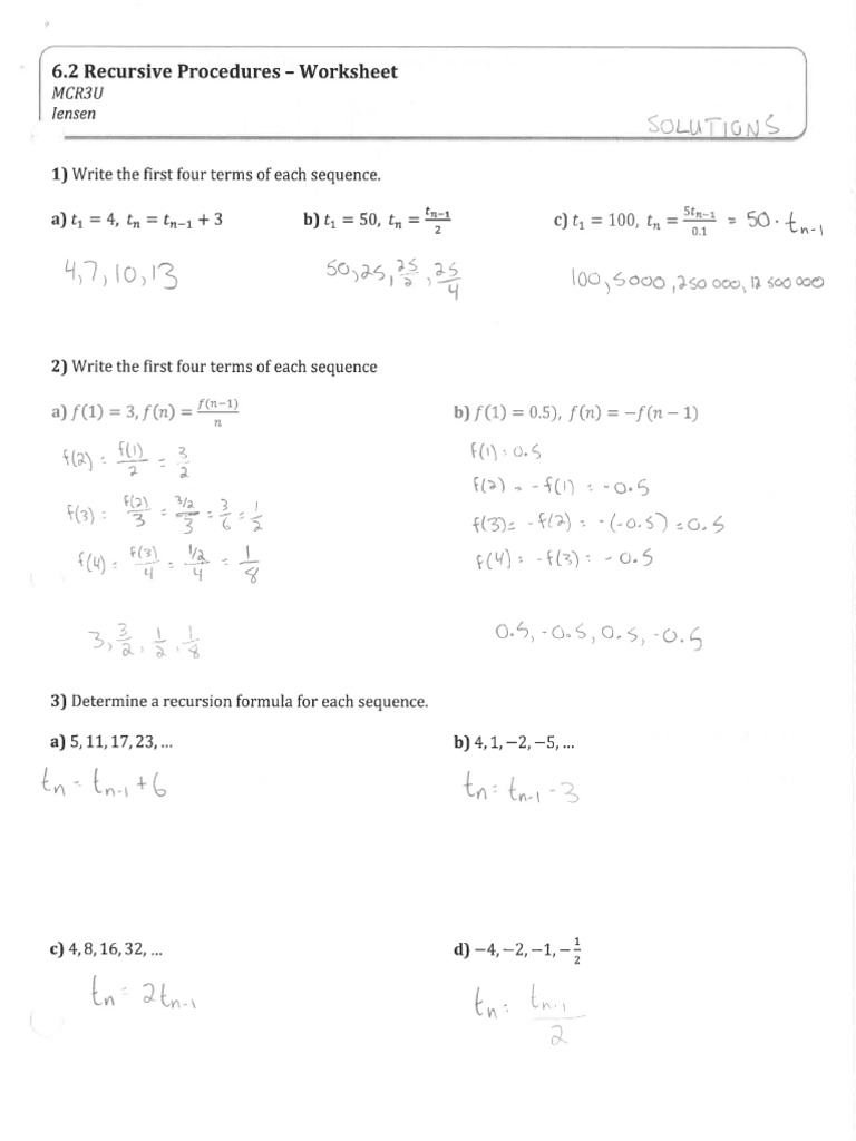 Recursvie Functions Worksheet SOLUTIONS | PDF