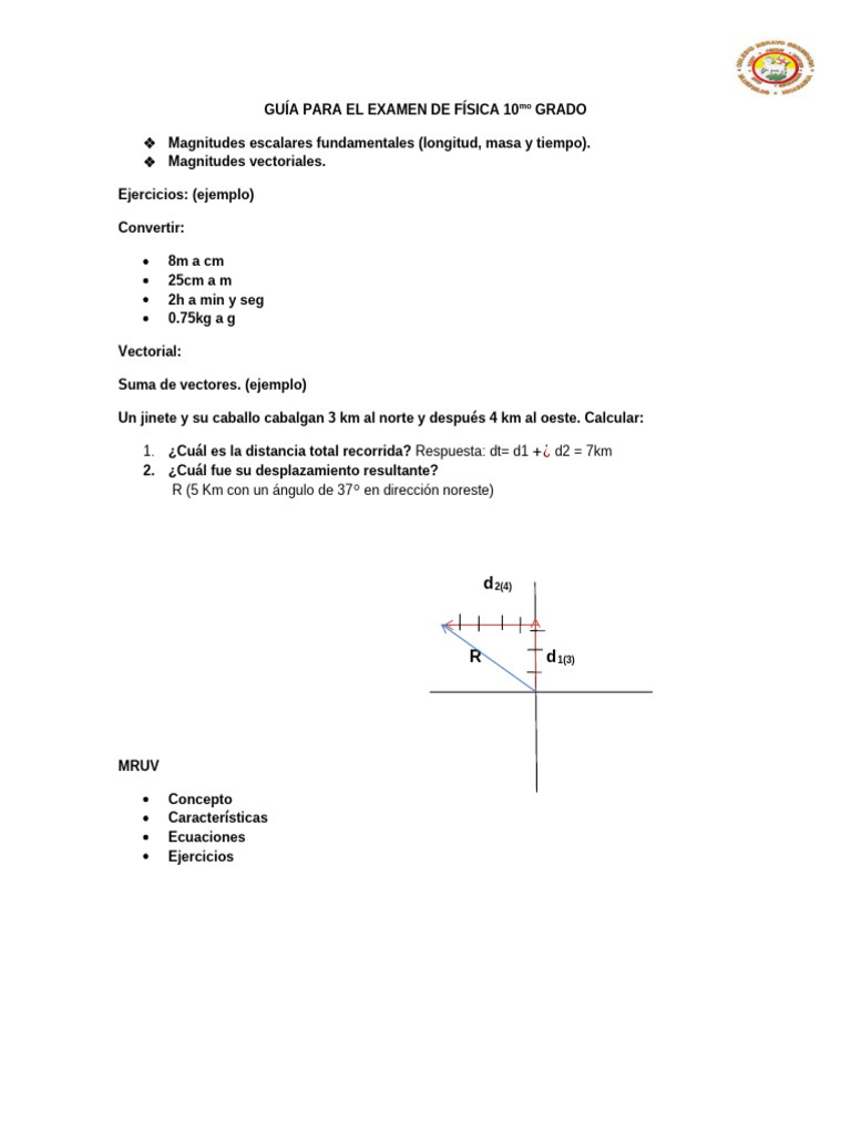 GUÍA PARA EL EXAMEN DE FÍSICA 10mo GRADO 2024 | PDF
