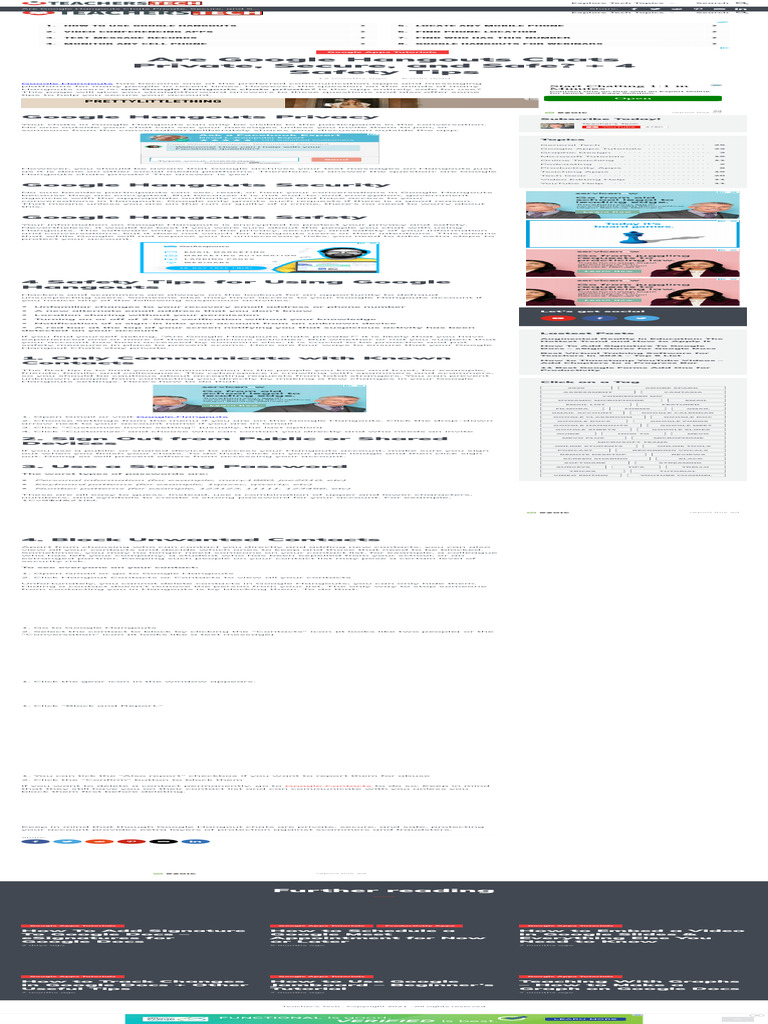 Are Google Hangouts Chats Private, Secure, and Safe + 4 Safety Tips • Teacher's Tech | PDF ...