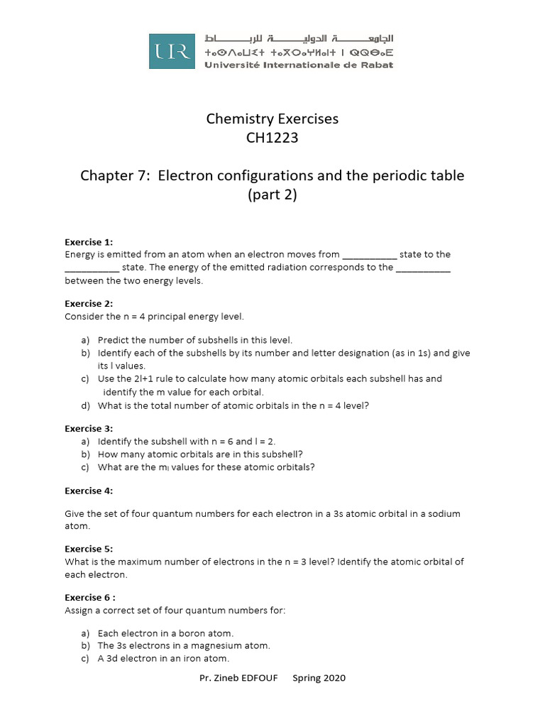 Chemistry Exercises: Electron Configurations | PDF