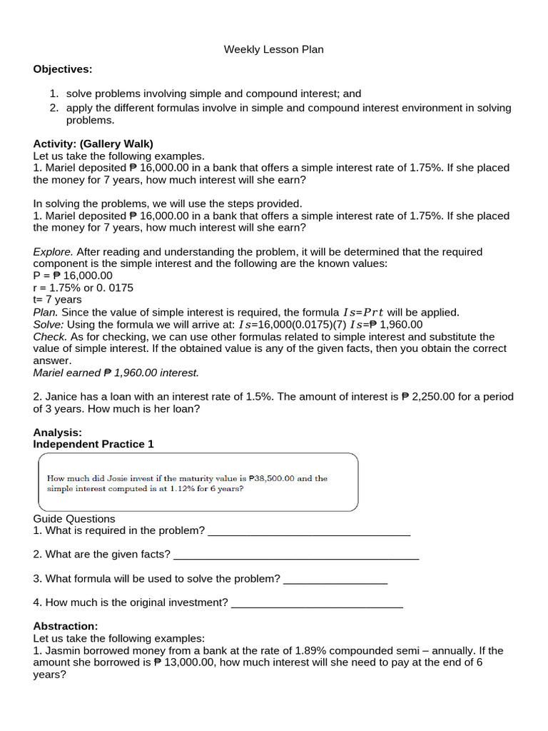 Weekly LP (Simple and Compound Interest) | PDF | Interest | Compound ...