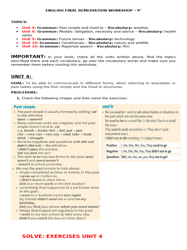 English Final Remediation Workshop | PDF | Grammar | Linguistics