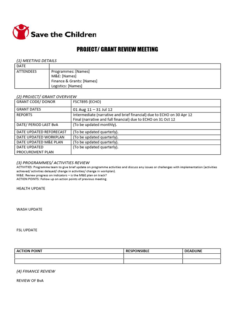 Project Grant Review Meeting Agenda | PDF | Procurement