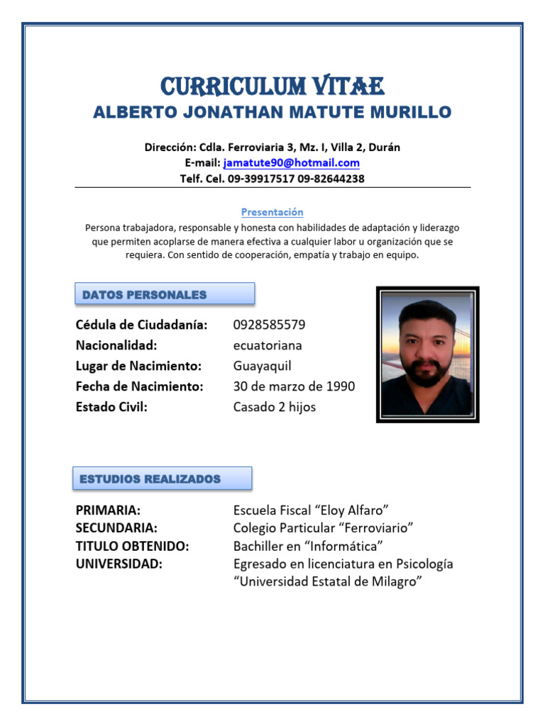 ALBERTO MATUTE CV (Jonathan Alberto Matute Murillo) | PDF | Business