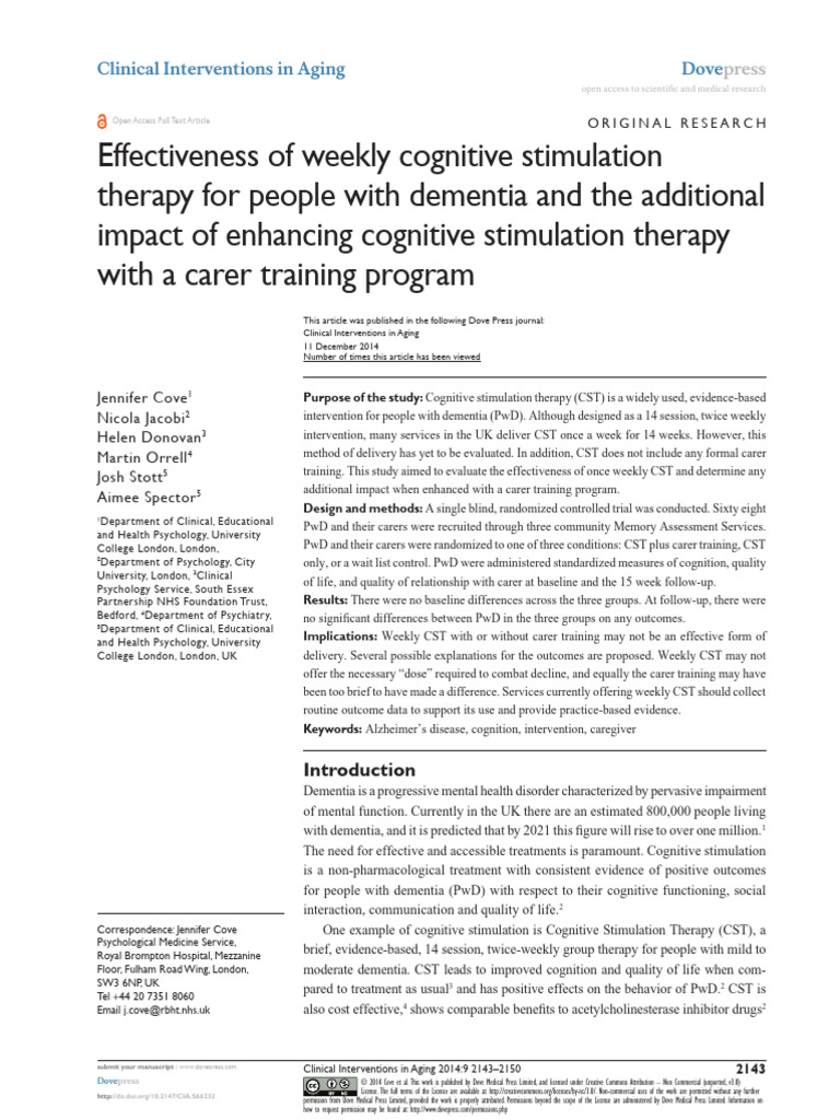 Effectiveness of Weekly Cognit | PDF | Caregiver | Dementia