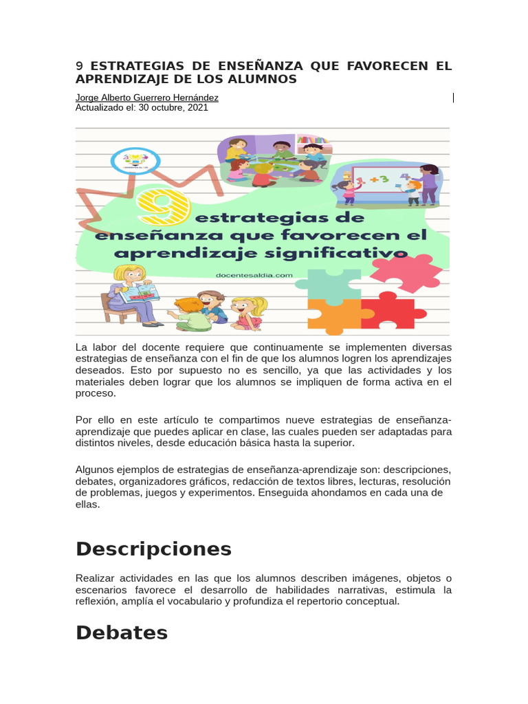 9 Estrategias Didácticas Efectivas | PDF | Enseñando | Aprendizaje