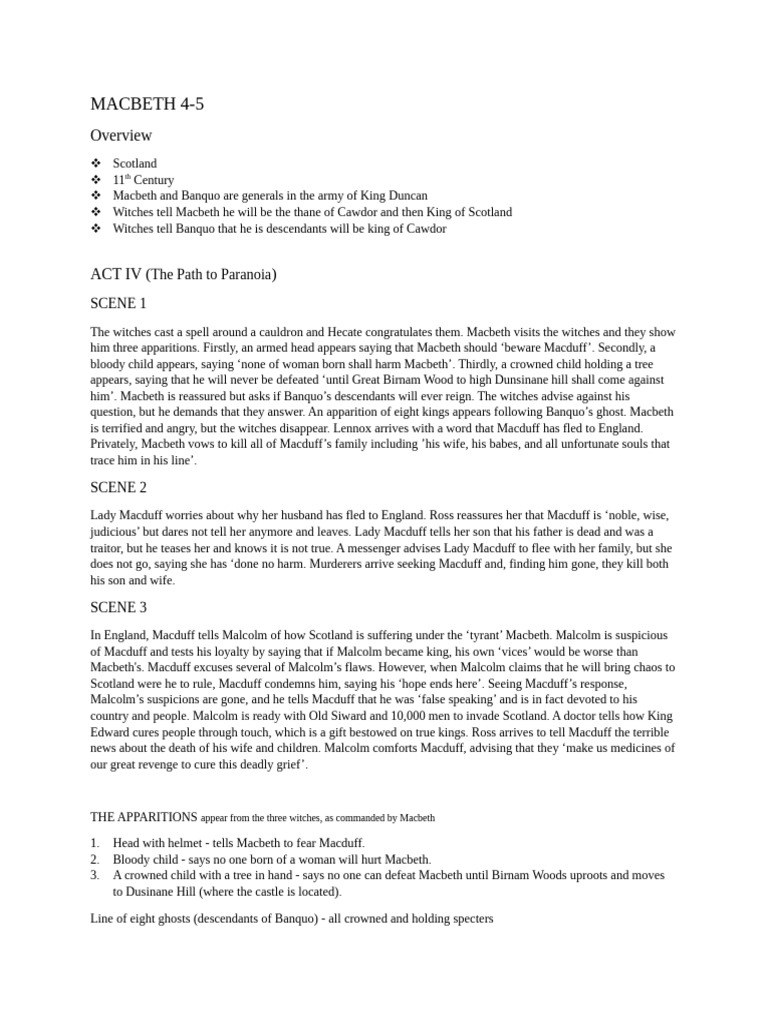 Macbeth Acts 4 and 5 Test Review | PDF | Macbeth | Shakespearean Tragedies