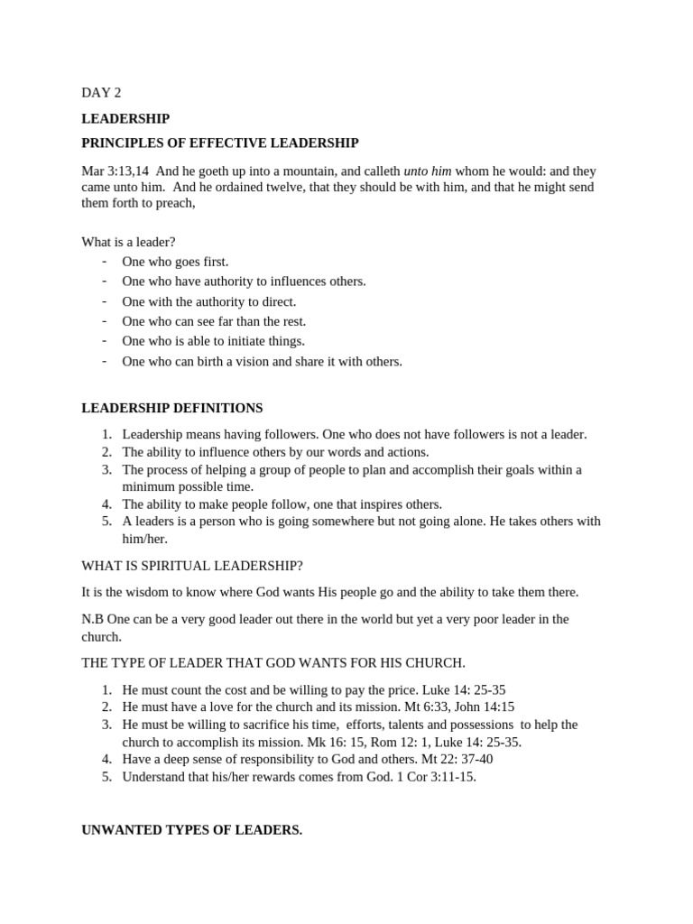 DAY 2 Leadersand HOD's | PDF | Elder (Christianity) | Pastor