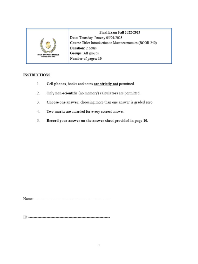 Macroeconomics Final Exam Guide 2023 | PDF | Cost Of Living | Gross ...