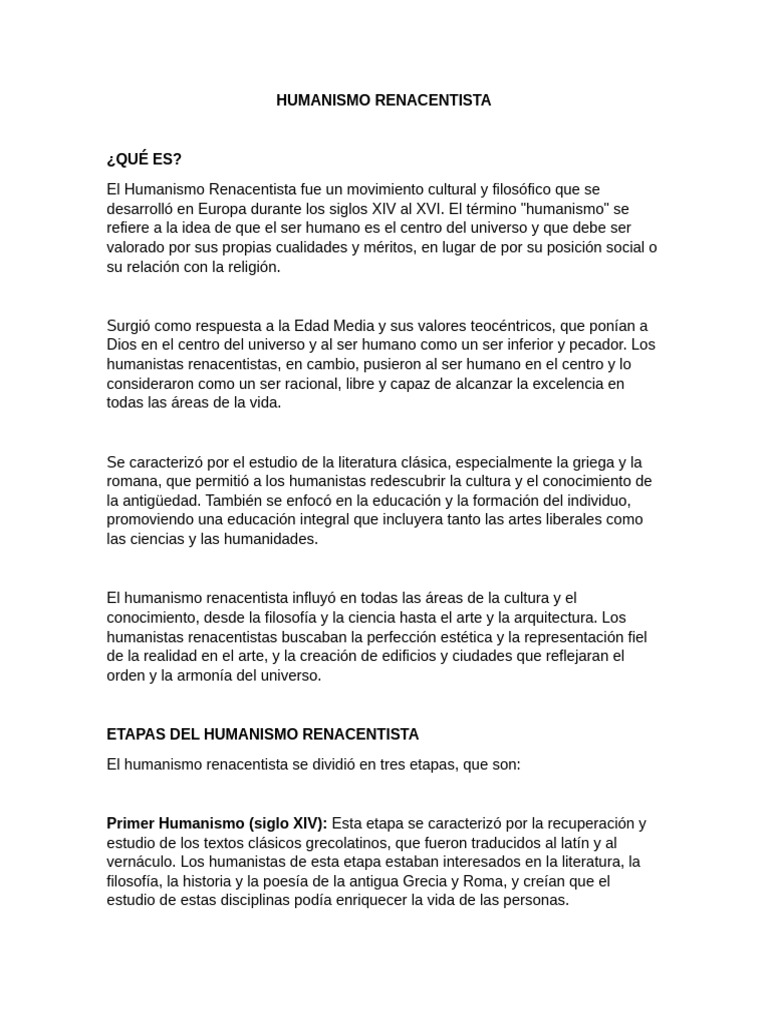 Humanismo Renacentista | PDF | Humanismo | Renacimiento