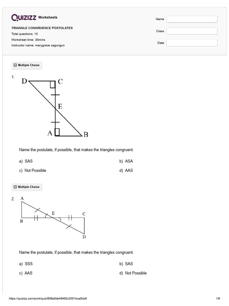Triangle Congruence Postulates - Quizizz | PDF | Euclid | Elementary ...