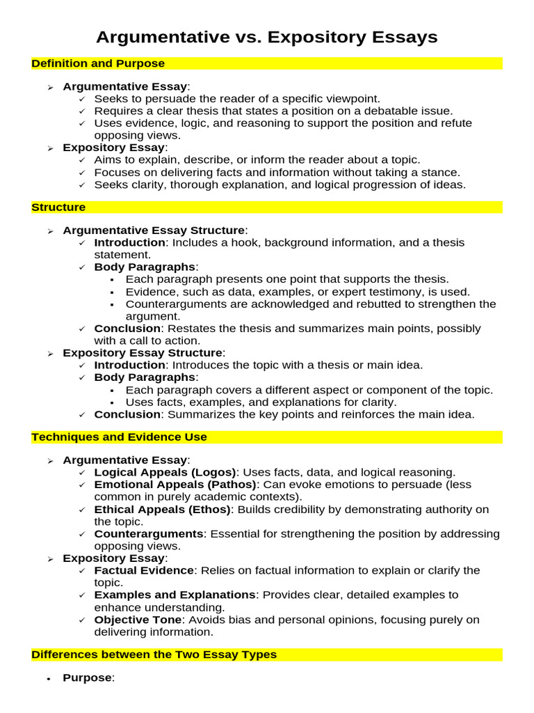 Essay Writing: Argumentative vs. Expository | PDF | Essays | Human ...