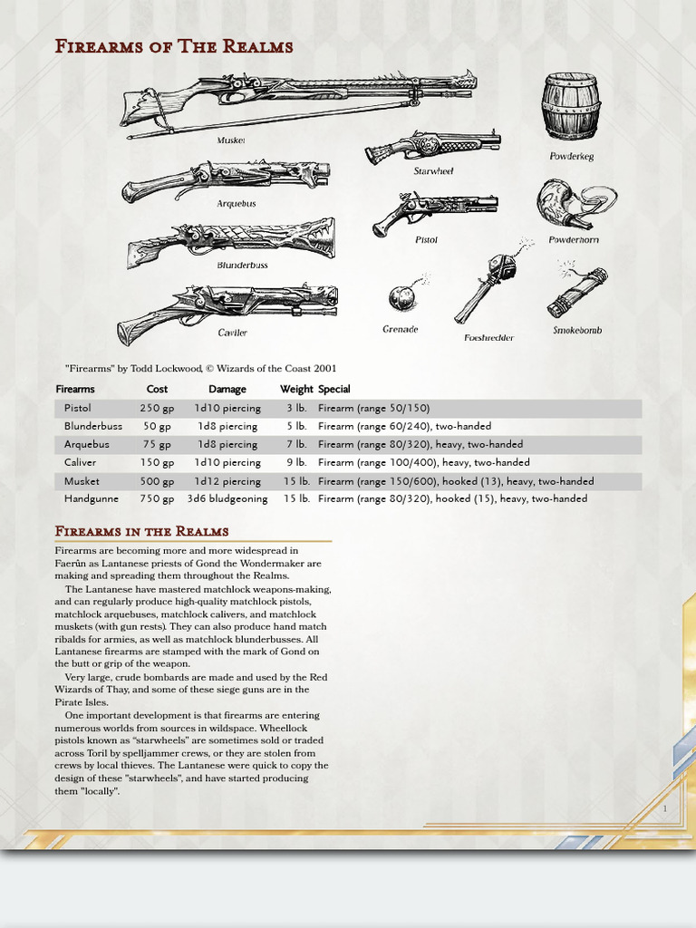 5e - Firearms of The Realms - GM Binder | PDF | Firearms | Gun