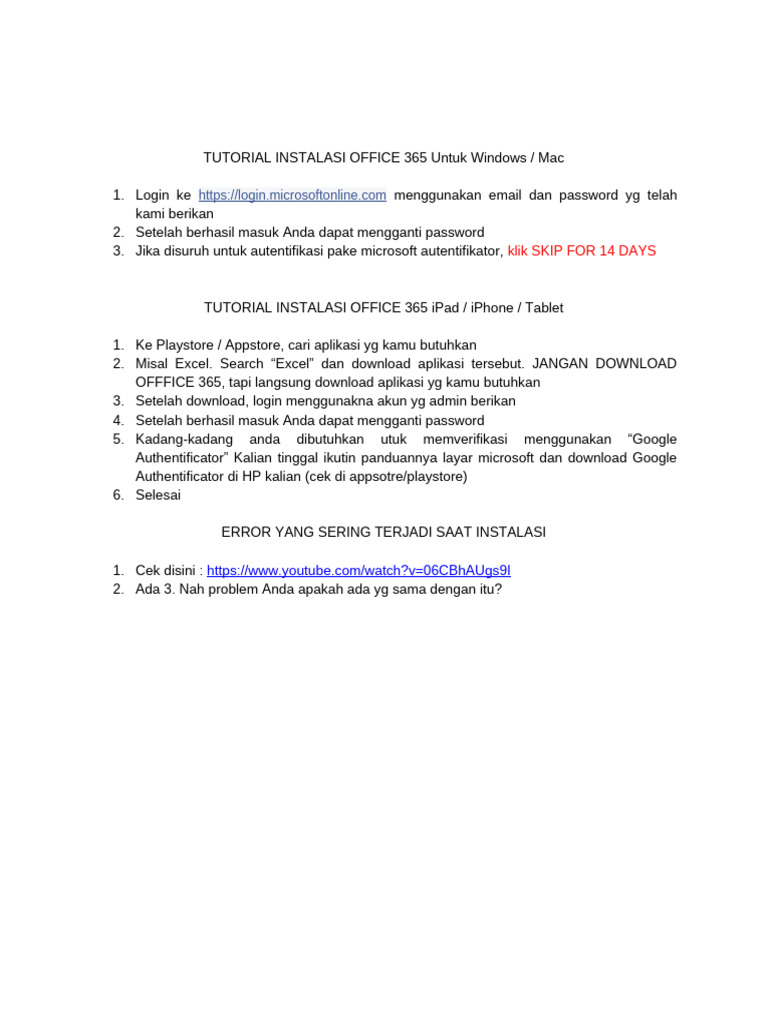 WAJIB BACA INI - Panduan Office 365 - Untuk Windows Mac Ios Android Dll | PDF
