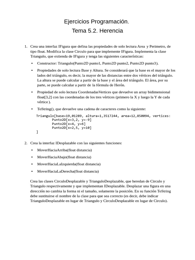Ejercicios 5.2 Herencia | PDF | Triángulo | Constructor (Programación Orientada a Objetos)