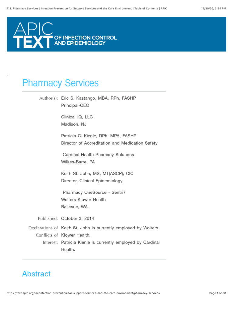 Pharmacy Services in Infection Prevention | PDF | Pharmacy | Infection