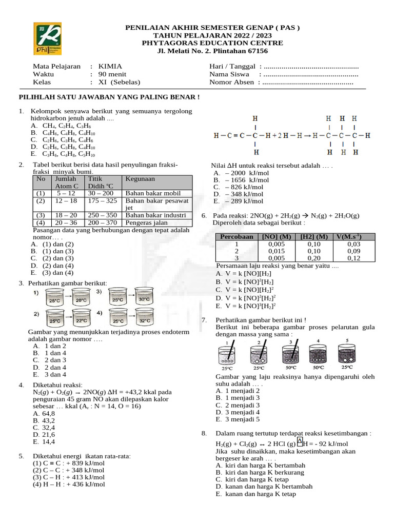Soal PAT Kimia Kelas 11 K13 | PDF
