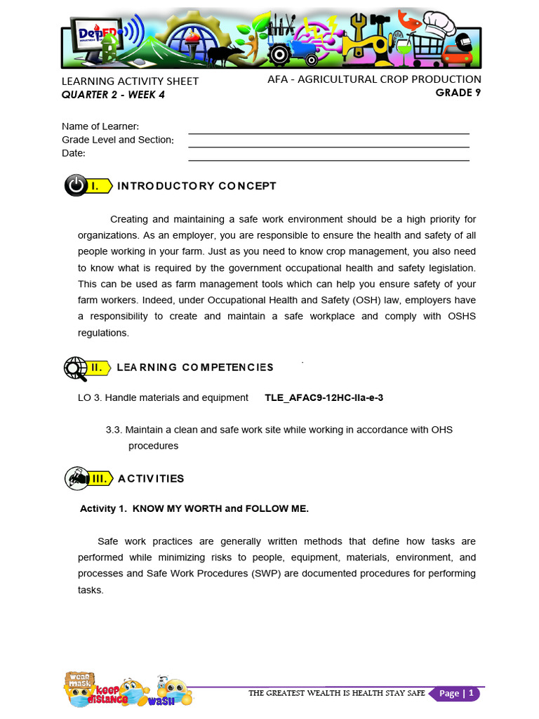 AFA9 Agri.-crop-Prod. Quarter-2 Week-4 FINAL | PDF | Occupational Safety And Health | Safety