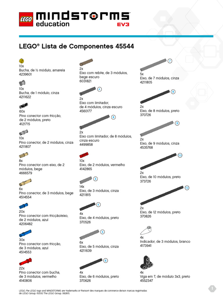 LEGO - Lista de Componentes 45544 | PDF | Engenharia Mecânica | Bens ...