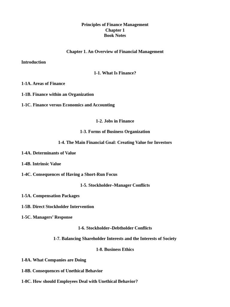 Principles of Finance Chapter 1 Book Notes | PDF