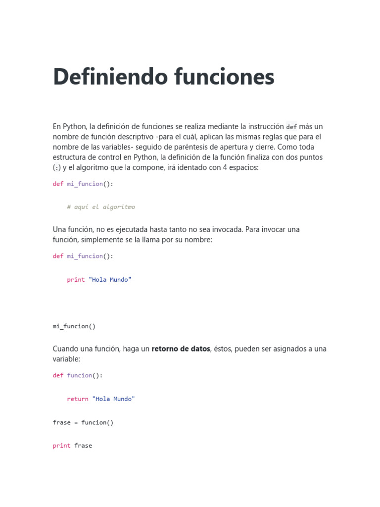 Definiendo Funciones | PDF | Python (lenguaje de programación) | Variable (informática)