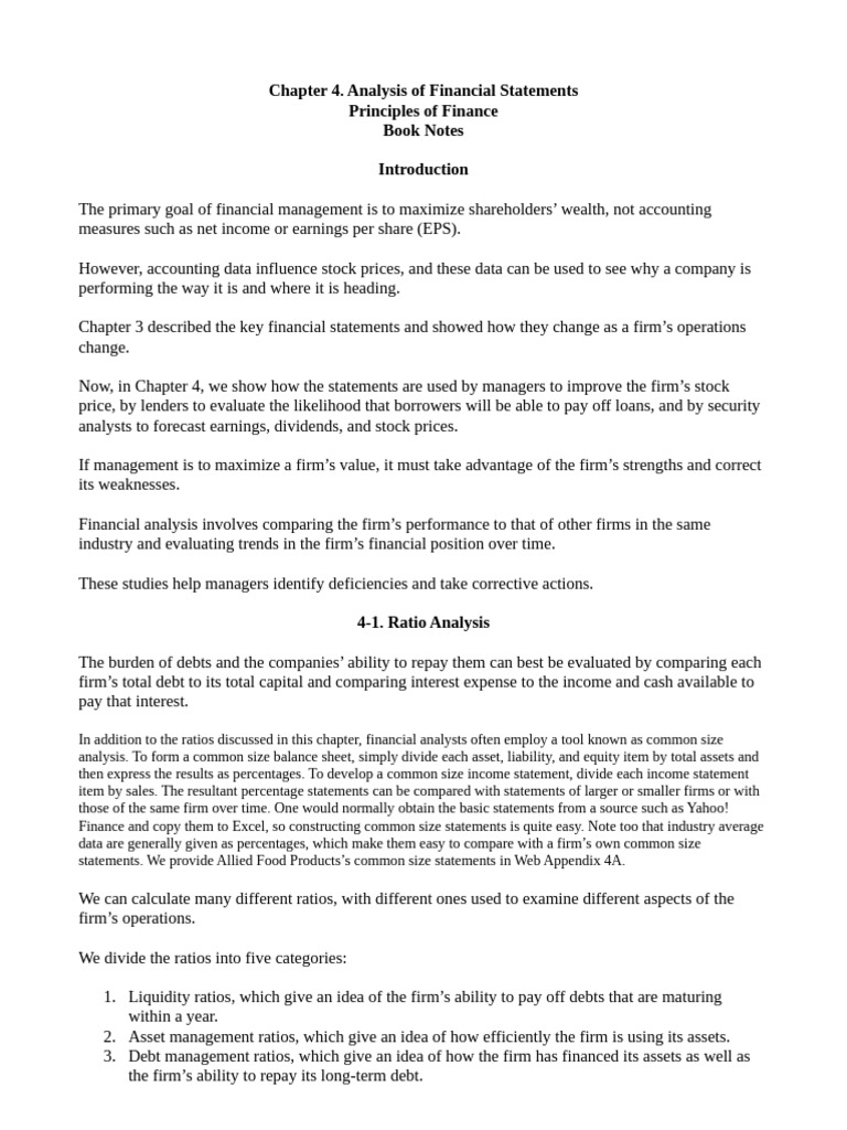 Principles of Finance Chapter 4 Book Notes | PDF | Debt | Equity (Finance)