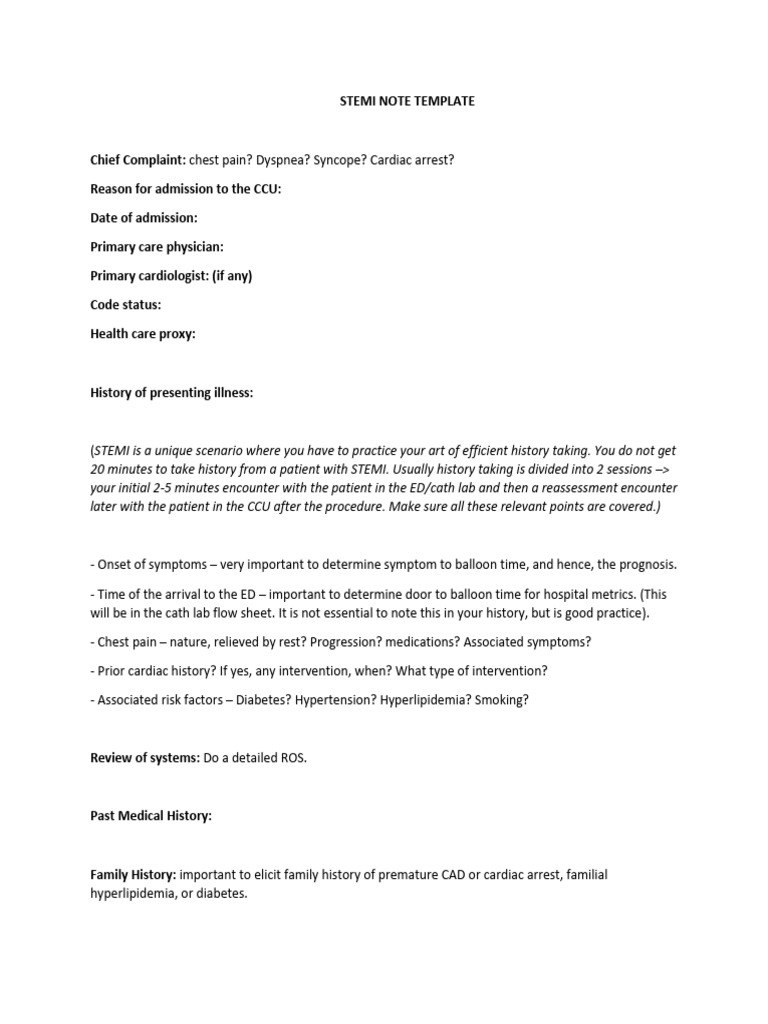 STEMI NOTE TEMPLATE | PDF | Myocardial Infarction | Cardiovascular Diseases