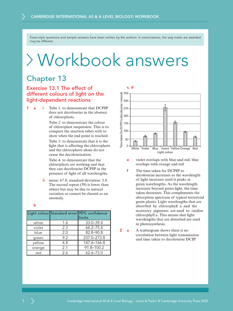 Workbook Exercise Answers Chapter 13 Asal Biology PDF | PDF | Photosynthesis | Chlorophyll
