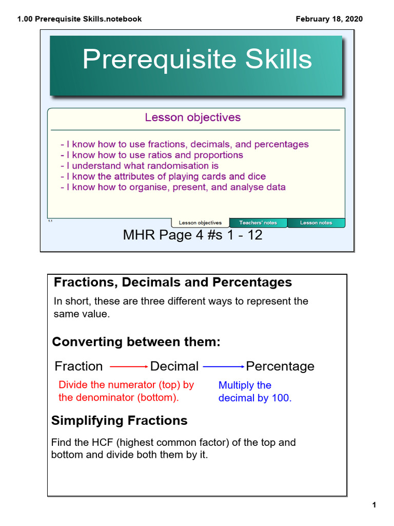 1.00 Prerequisite Skills - Notes | PDF | Card Games | Arithmetic