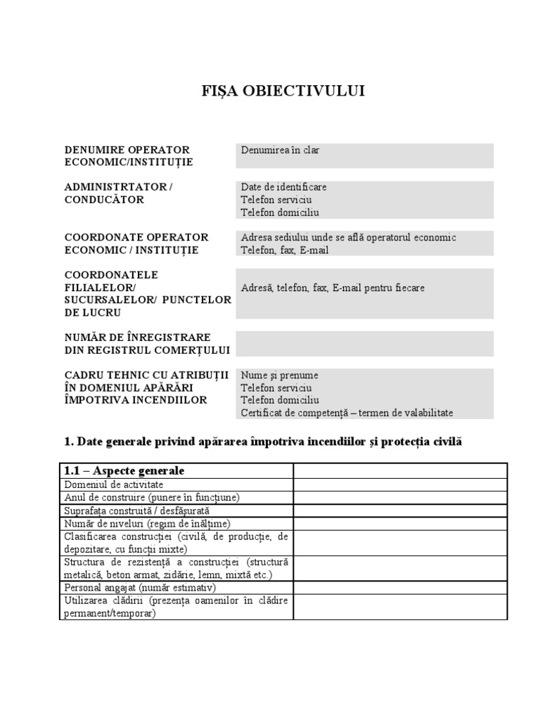 Model FISA OBIECTIVULUI