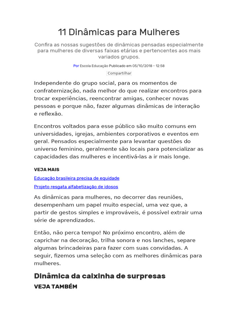 11 Dinâmicas para Mulheres | PDF | Mecânica Clássica | Tempo