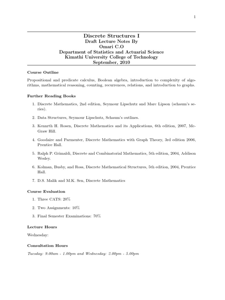 Discrete Structure I November 2010 Lecture Notes | PDF | Theorem | Logic