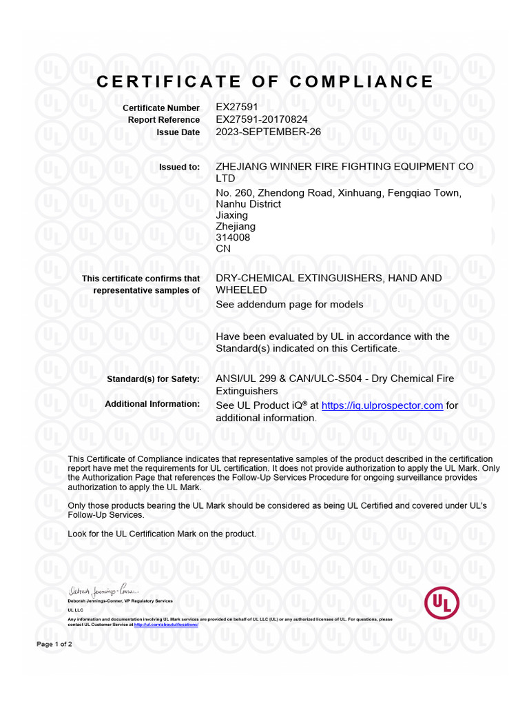 Powder Extinguisher UL Certificate | PDF | Safety