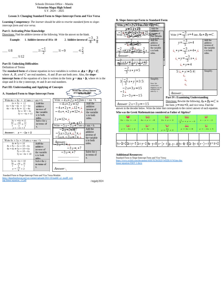 Converting Linear Equations Forms | PDF | Mathematical Analysis | Equations