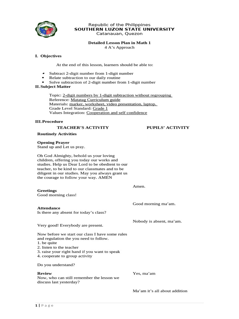 DLP-G1-q3 - Subtraction of Two Digit | PDF | Teachers | Behavior Modification