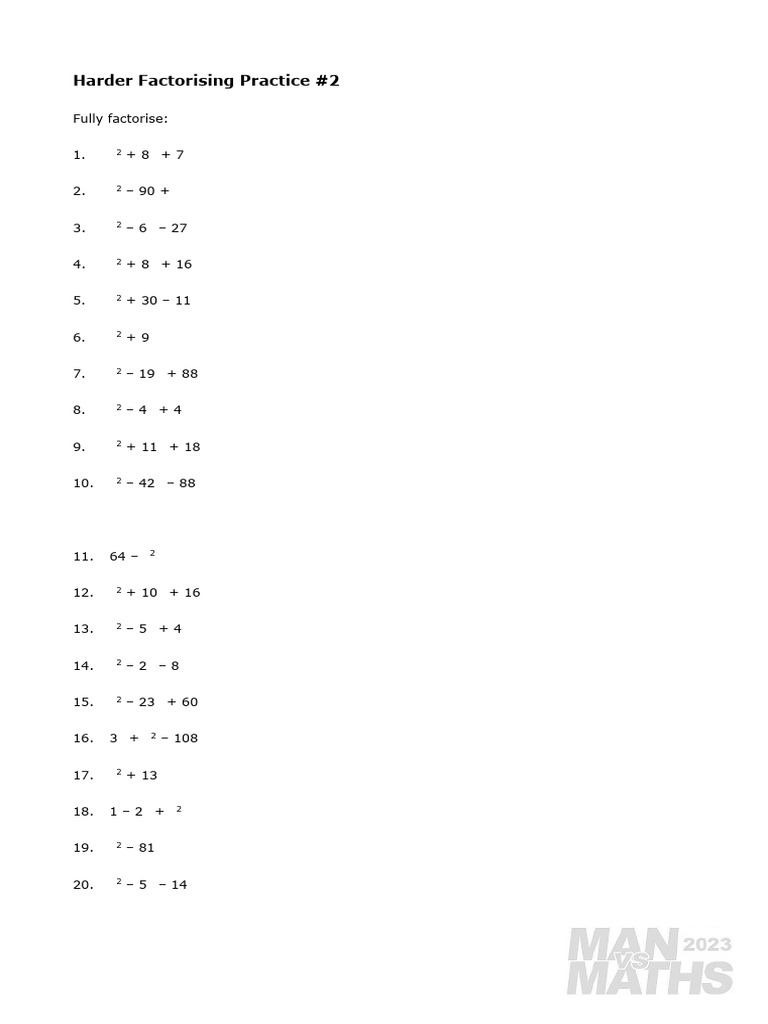 Advanced Quadratic Factorization Practice | PDF