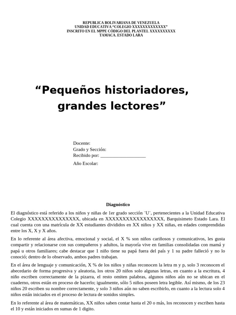 Proyecto de 1er Grado de Referencia | PDF | Aprendizaje | Escritura