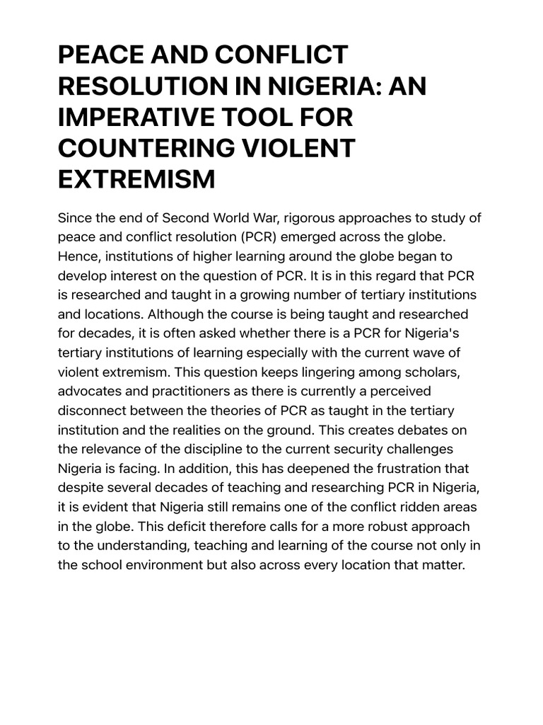 Peace and Conflict Resolution in Nigeria | PDF