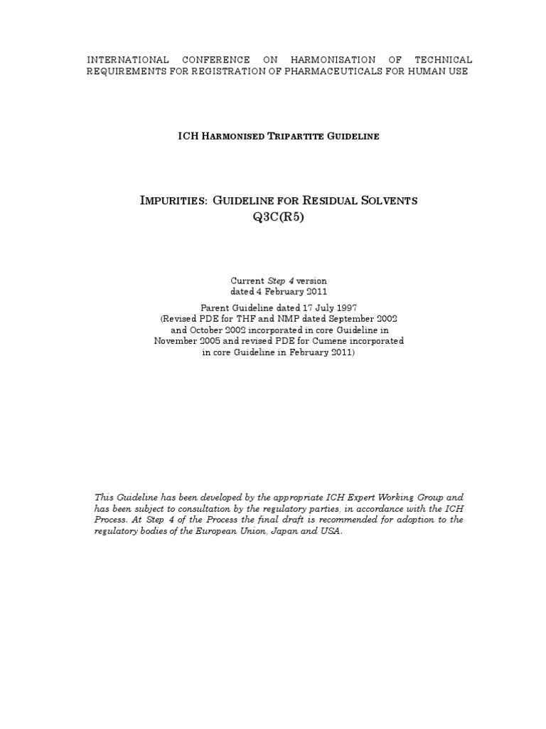 ICH Q3C(R5) Guidelines for Residual Solvents | PDF | Solvent | Toxicity