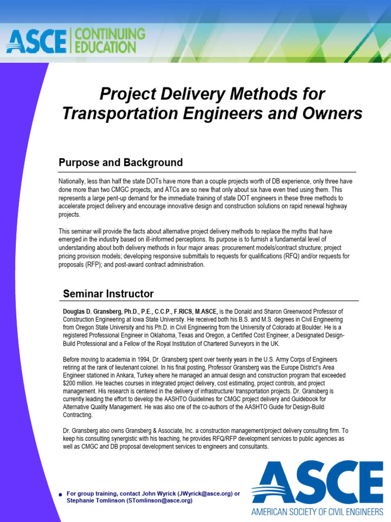 Project Delivery Methods Transportation Engineers Owners | PDF ...