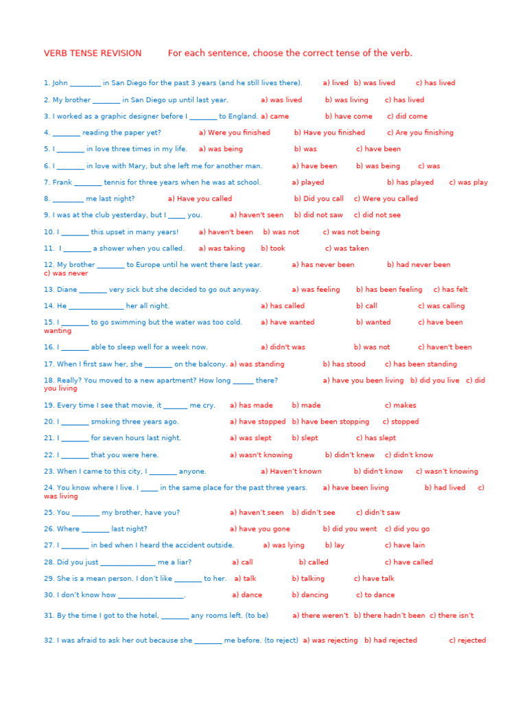 Verb Mixed Tenses Ex (D) | PDF | Verb