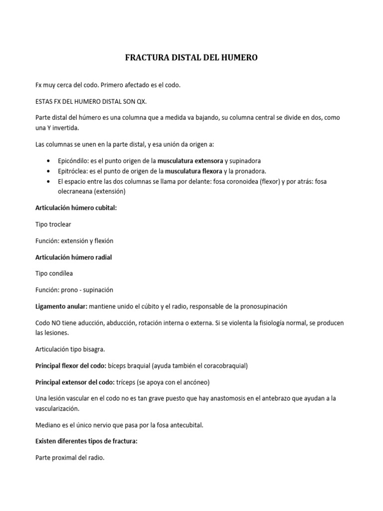 Fractura Distal de Humero | PDF | Codo | Sistema musculoesquelético