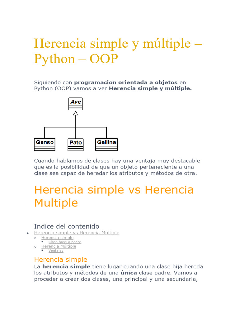 Herencia en Python: Simple y Múltiple | PDF | Herencia (Programación Orientada a Objetos ...