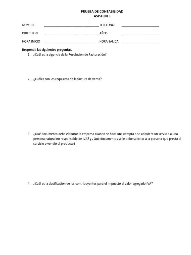 Prueba de Seleccion de Asistente Contable | PDF | Impuesto al valor agregado | Contabilidad