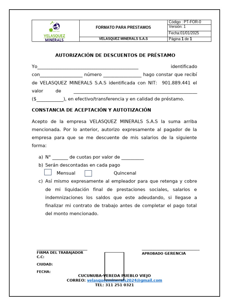 PT-FT-01 Formato Prestamos | PDF